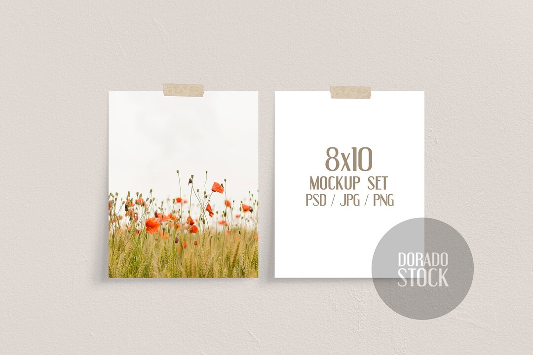 8x10 Sheet Mockup Set / Two Prints Mockup Against the Wall / - Etsy