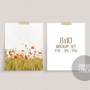 8x10 Sheet Mockup Set / Two Prints Mockup Against the Wall / Washi Tape ...