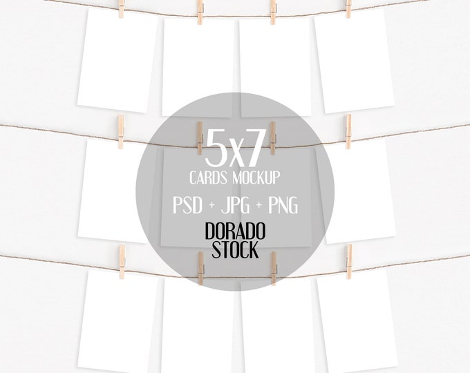 5x7 Card Set Mockup With Clothespins - Etsy