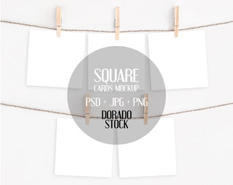 Square Cards Set Mockup With Clothespins | Etsy