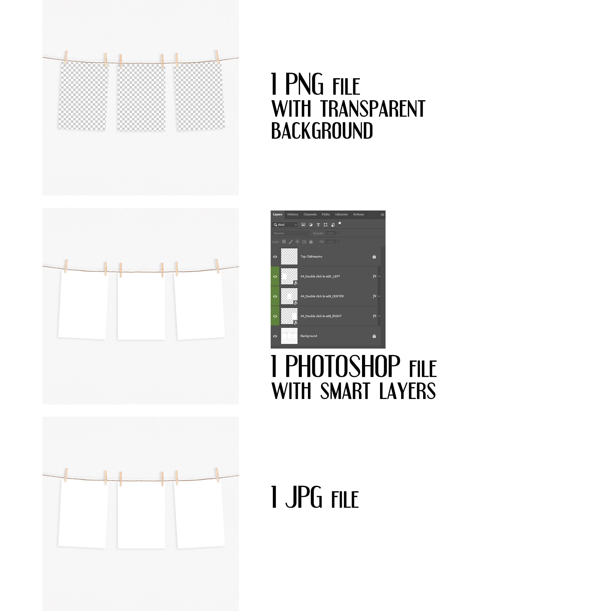 A4 Print Set Mockup With Clothespins. Three A4 Prints Mockup - Etsy UK