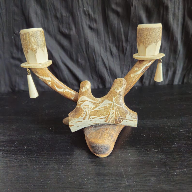 DUODJI Old Sámi Reindeer Antler Candelabra Candle Holder for Teo ...