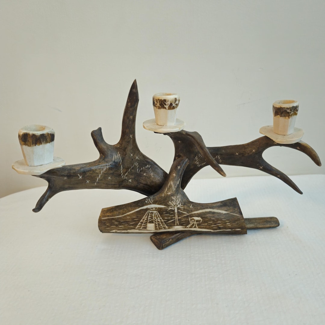 DUODJI Old Sámi Reindeer Antler Candelabra Candle Holder for Three ...