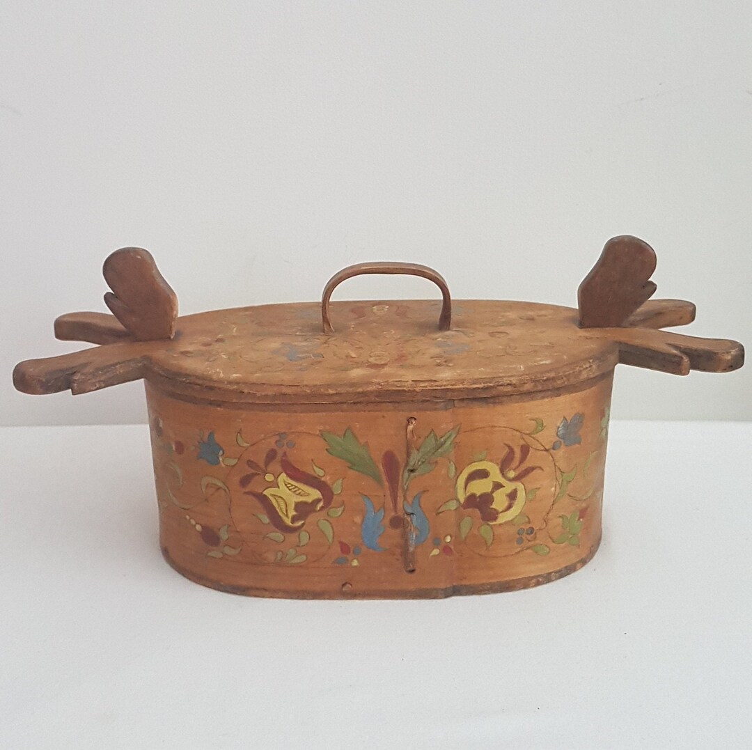 Antique Tina Box Tine Box With Rose-painting Rosemaling Kurbits Pattern ...