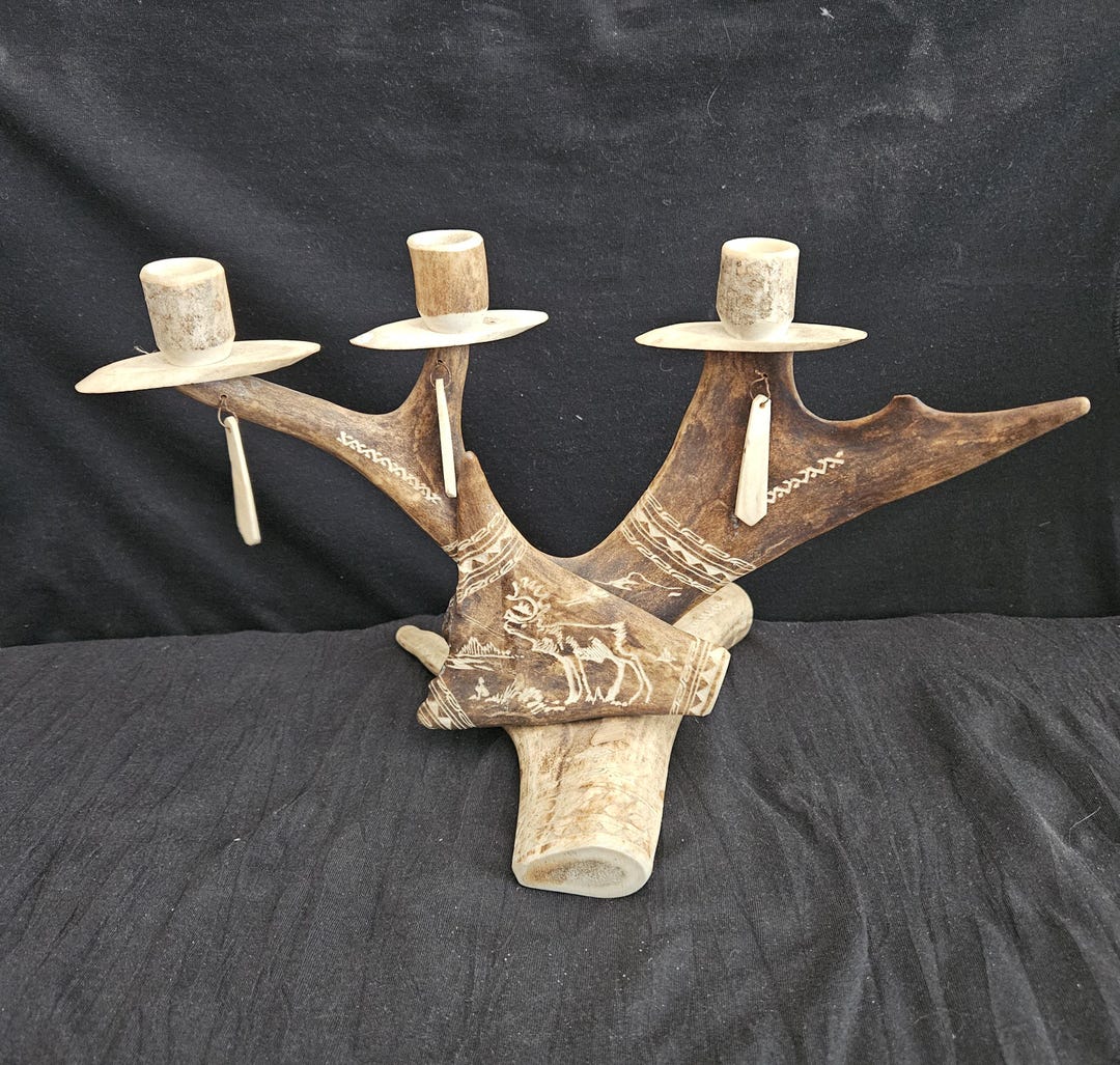 DUODJI Old Sámi Reindeer Antler Candelabra Candle Holder for Three ...