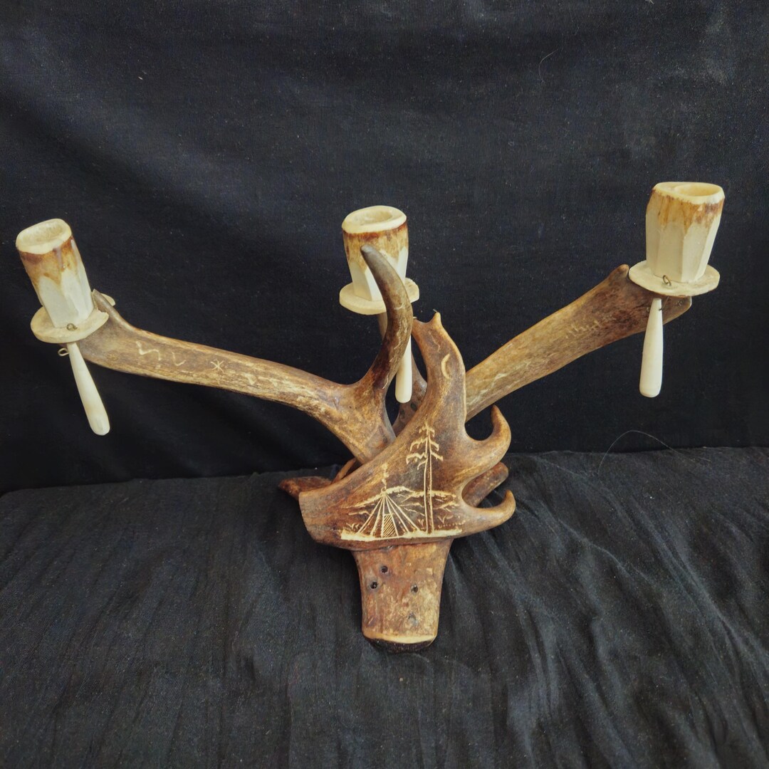 DUODJI Old Sámi Reindeer Antler Candelabra Candle Holder for Three ...