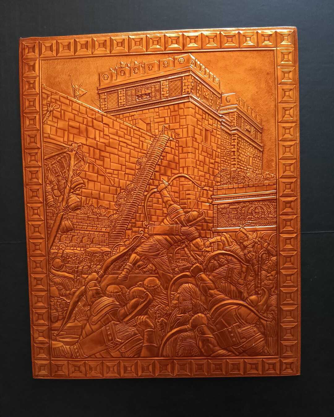 Beautiful Vintage Signed Copper Relief Panel of Ancient Warriors ...