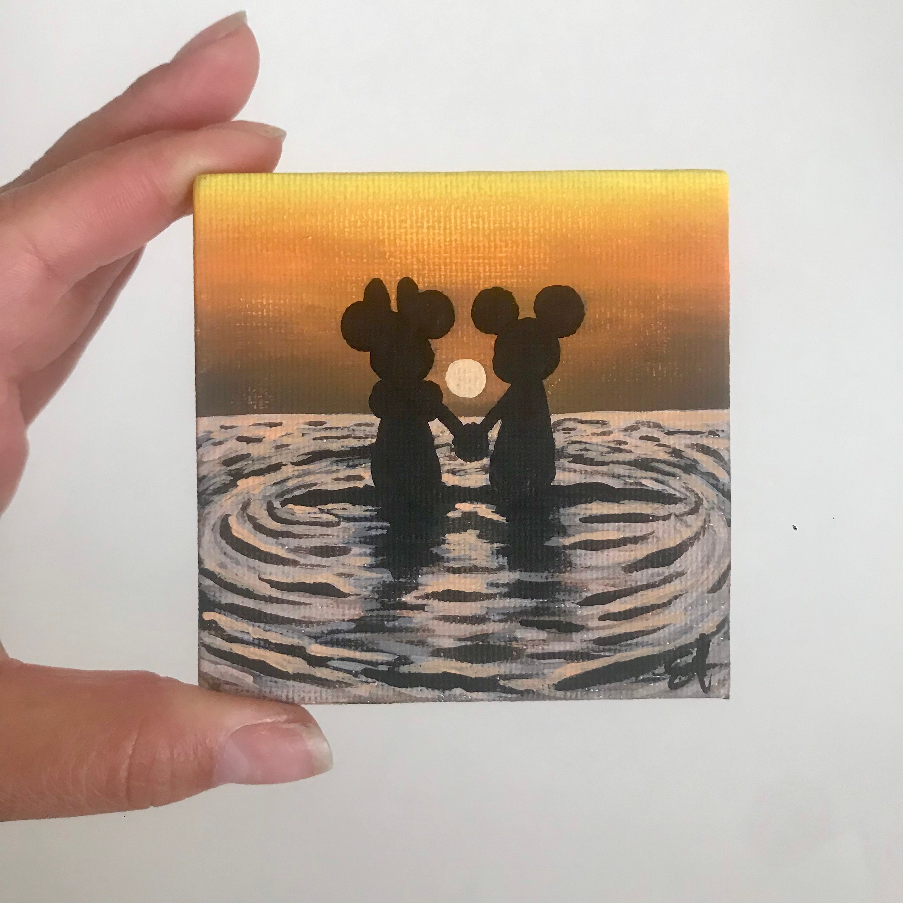Original Mickey and Minnie Surfing Sunset Painting With Easel - Etsy