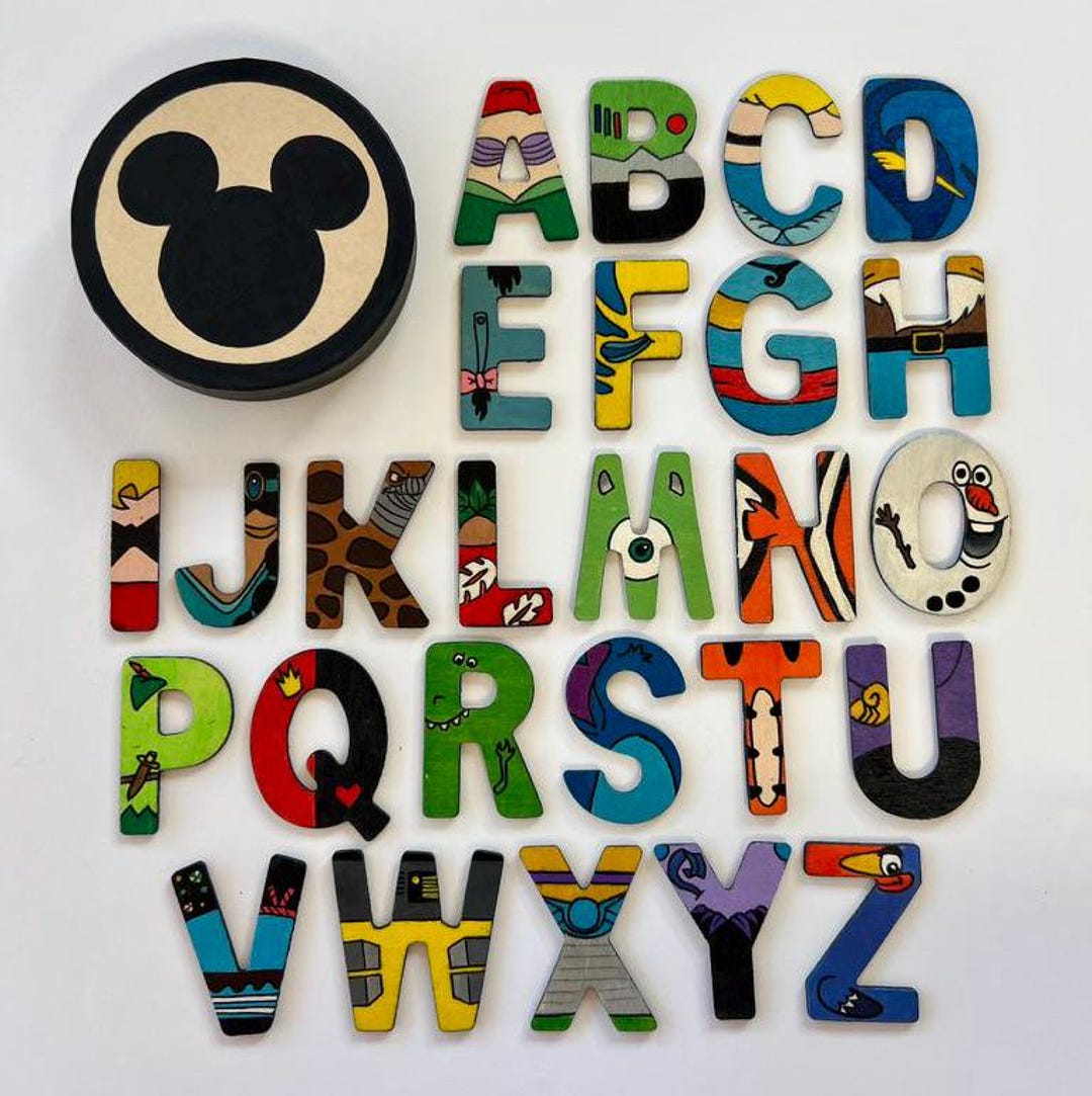 Hand Painted Disney Alphabet Wood Letters With Mickey Container - Etsy