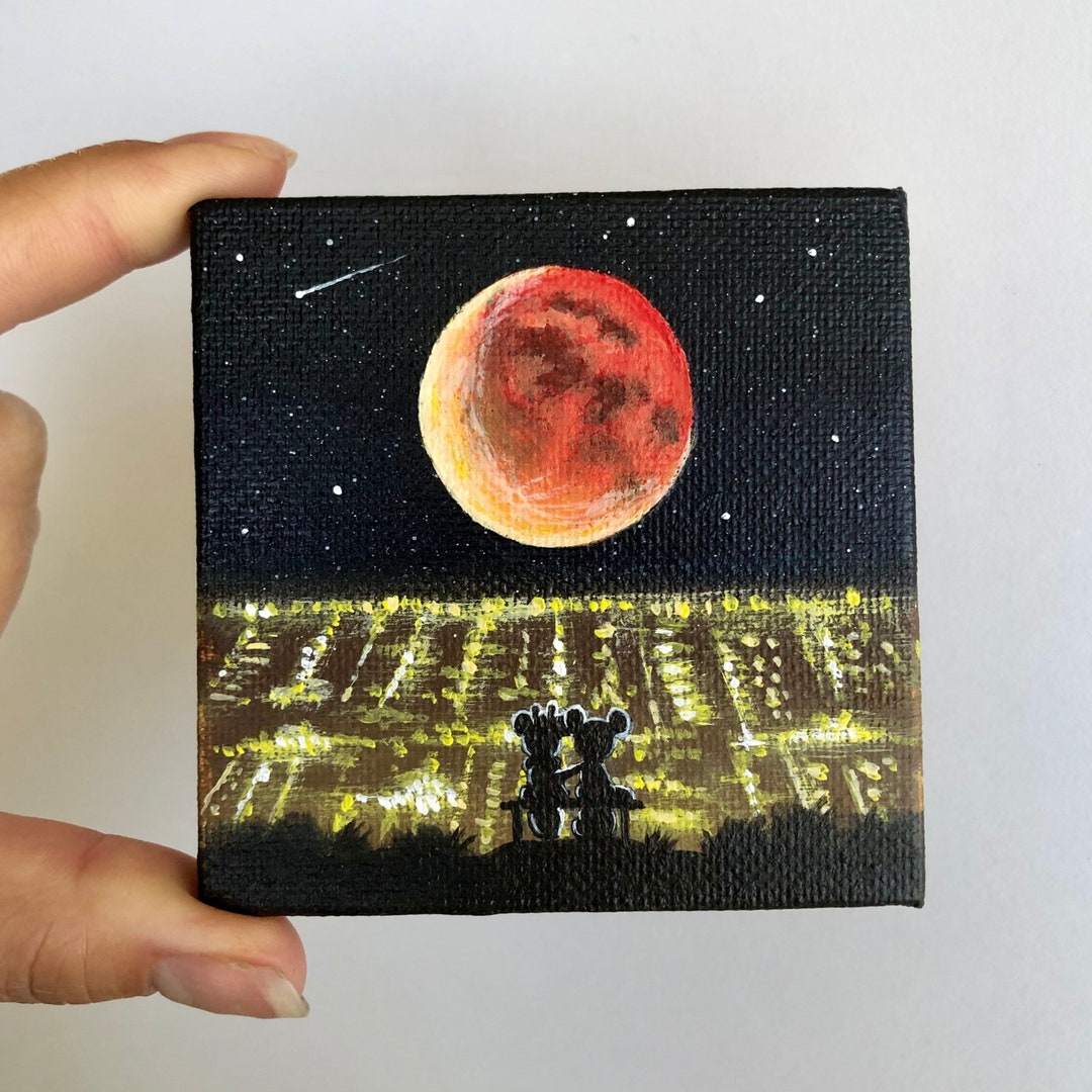 Original Painting Mickey and Minnie Lunar Eclipse Disney Mini Moon ...