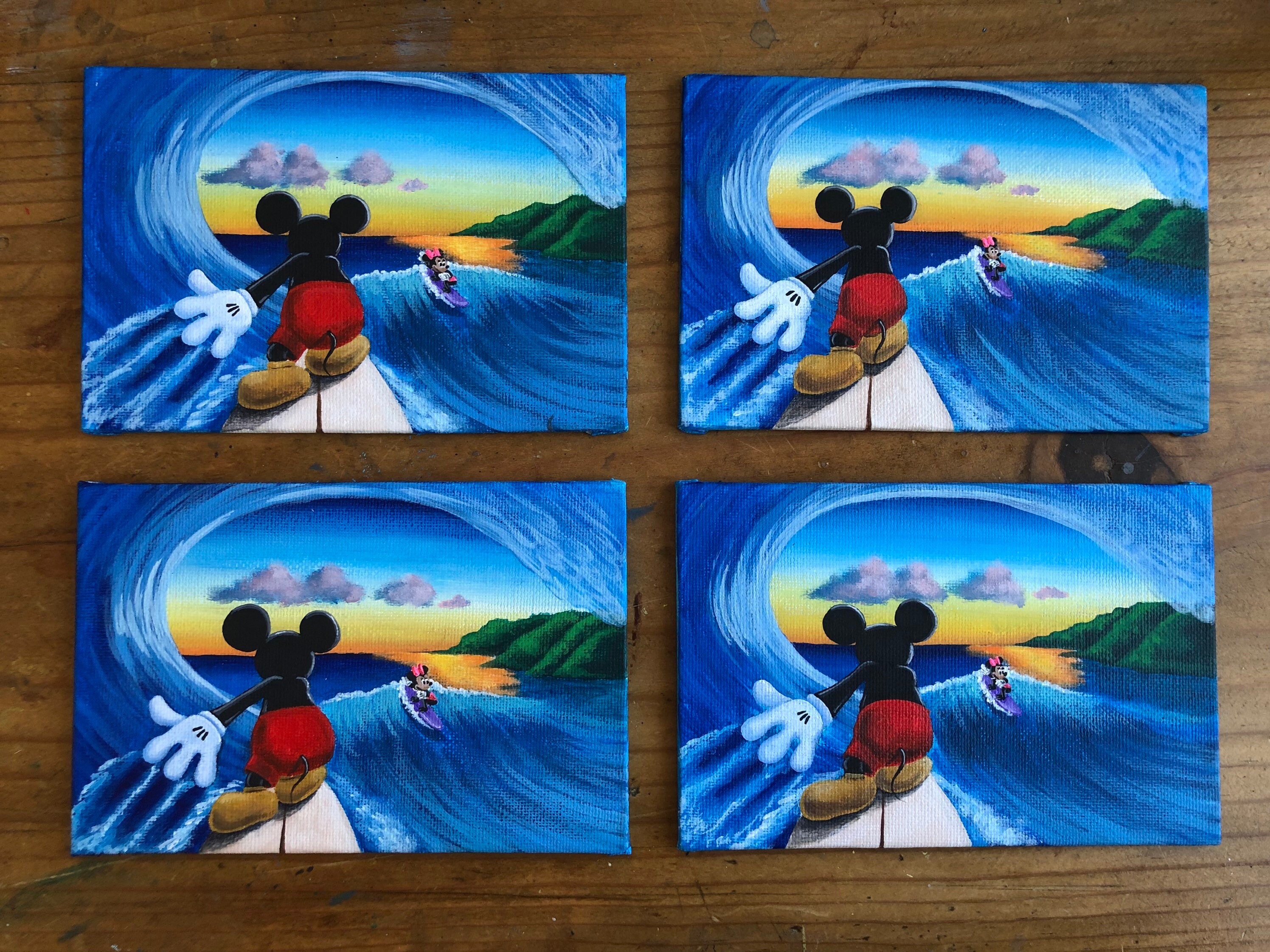Hand Painted Mickey and Minnie Mouse Surfing Hawaii Waves w/ - Etsy
