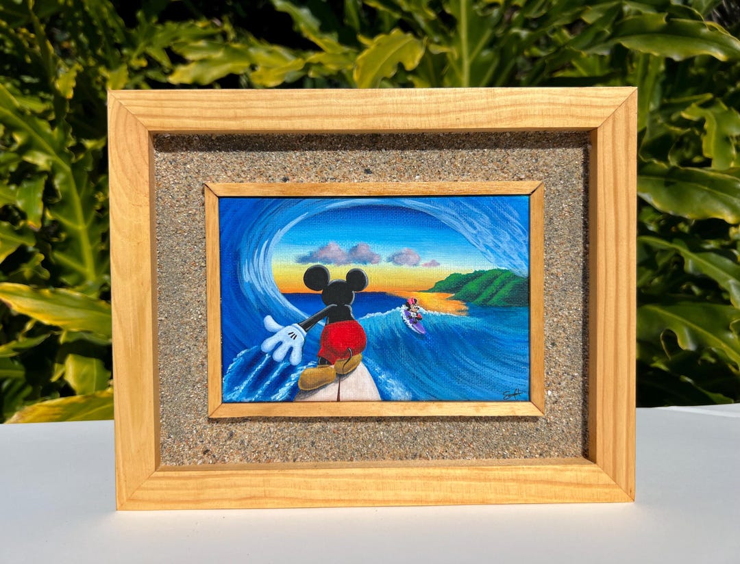 Hand-painted Mickey and Minnie Mouse Surfing Art – Framed Beach ...