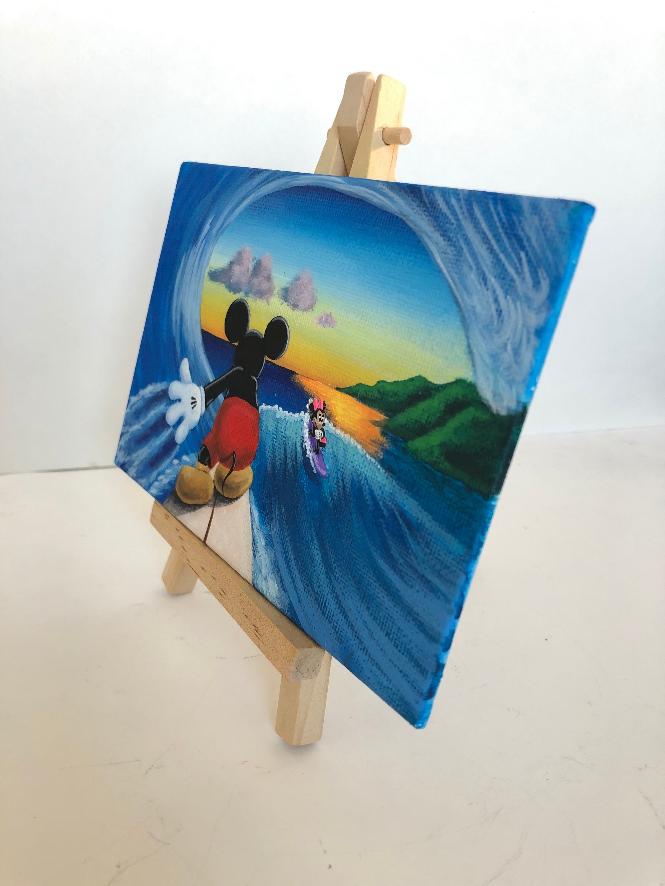 Hand Painted Mickey and Minnie Mouse Surfing Hawaii Waves w/ - Etsy