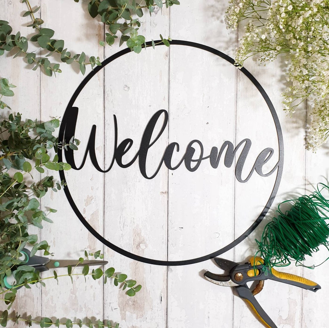 Welcome Metal Ring Door Wreath Decorating | Etsy