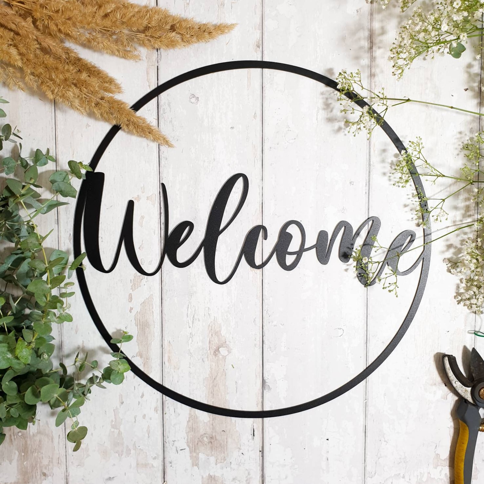 Welcome Metal Ring Door Wreath Decorating | Etsy