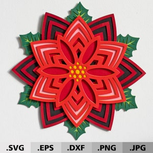 Christmas Poinsettia 3D Mandala SVG Files for Cricut Silhouette ...