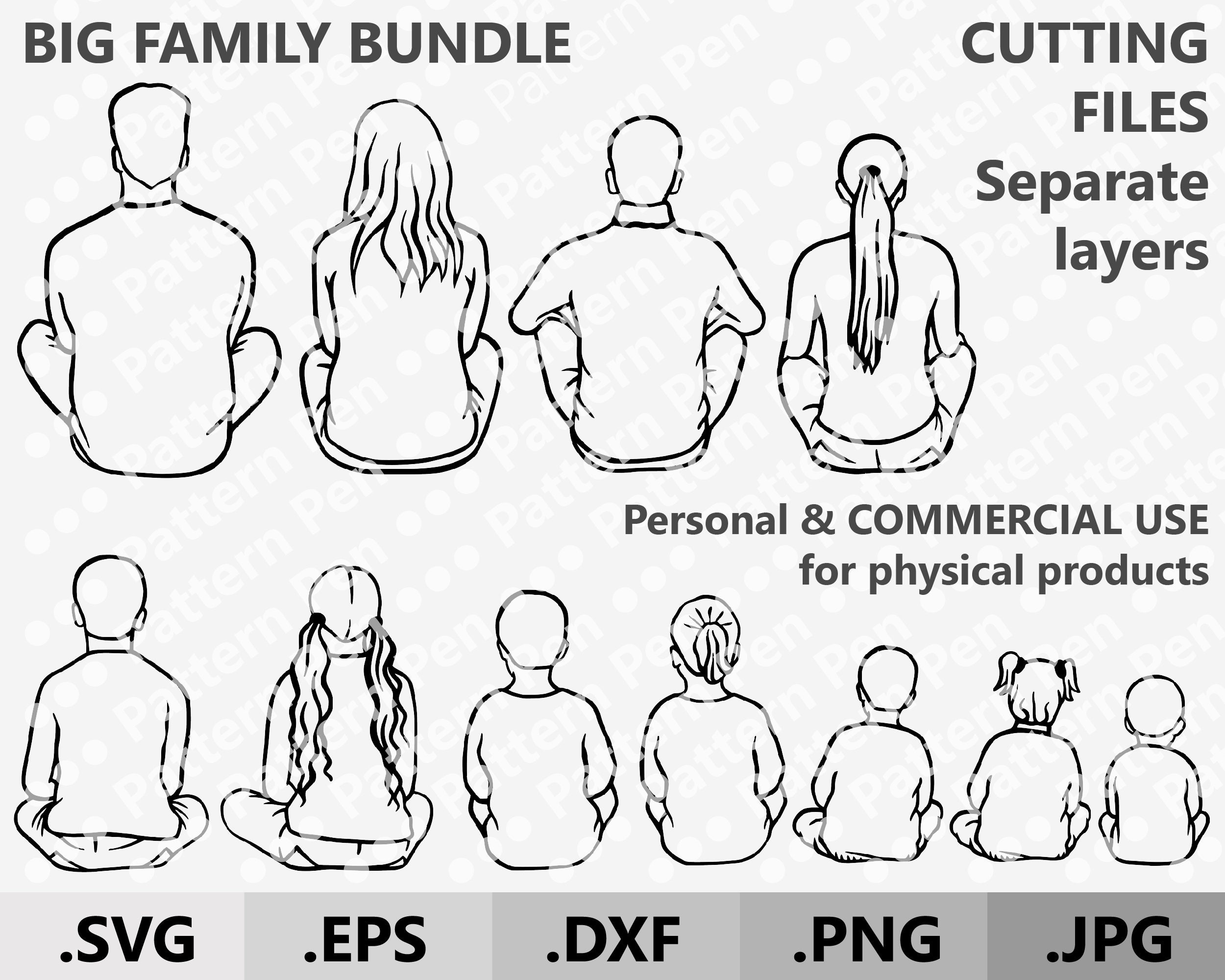 Big Family SVG. Family Sitting Line Art SVG. Parents and Kids - Etsy UK