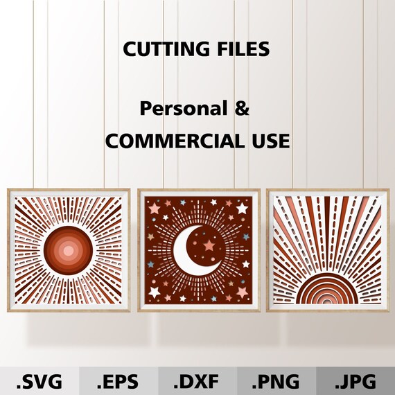 3D Boho Shadow Box Bundle SVG. Sun Moon SVG Files for - Etsy