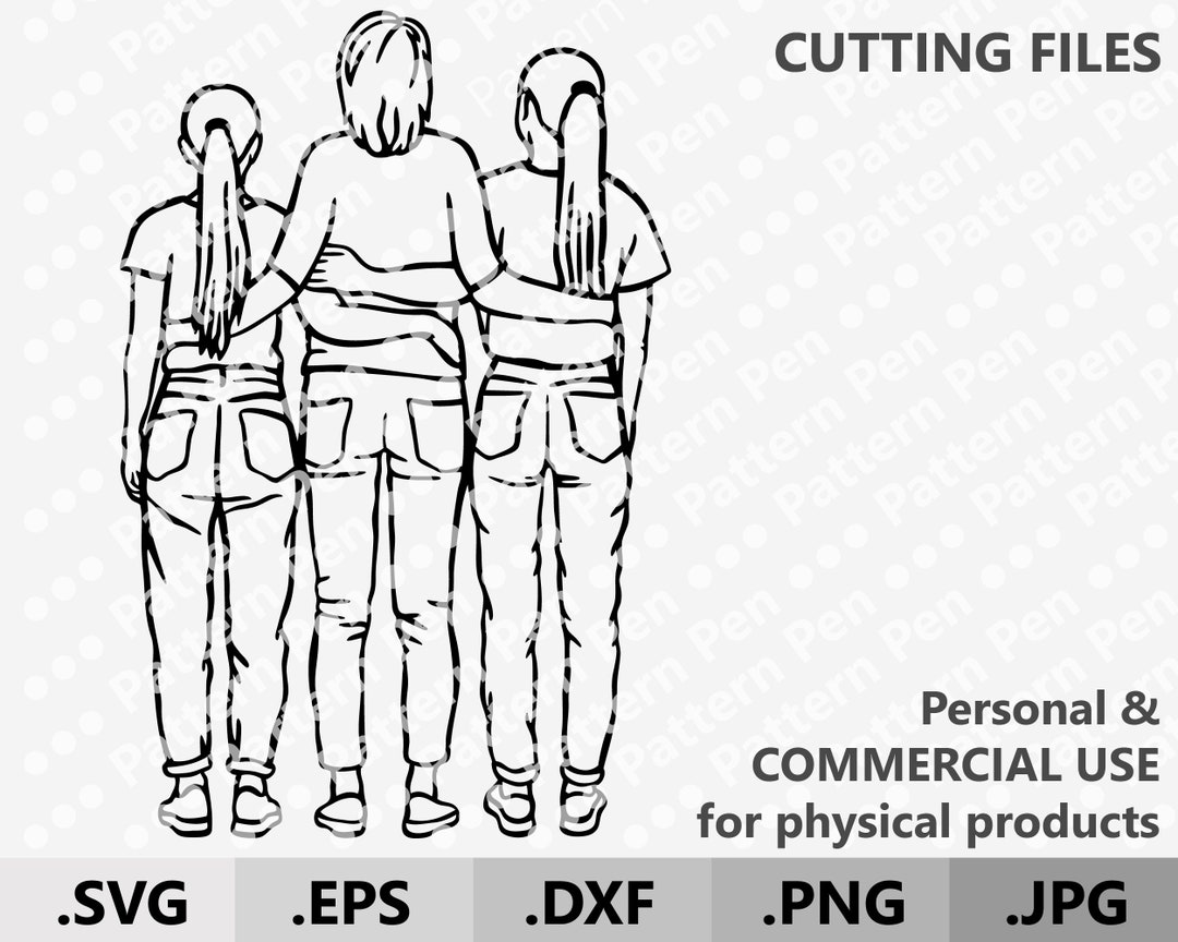 Mother and 2 Teenage Daughters SVG. Family Clipart Mom and Adult Girls ...