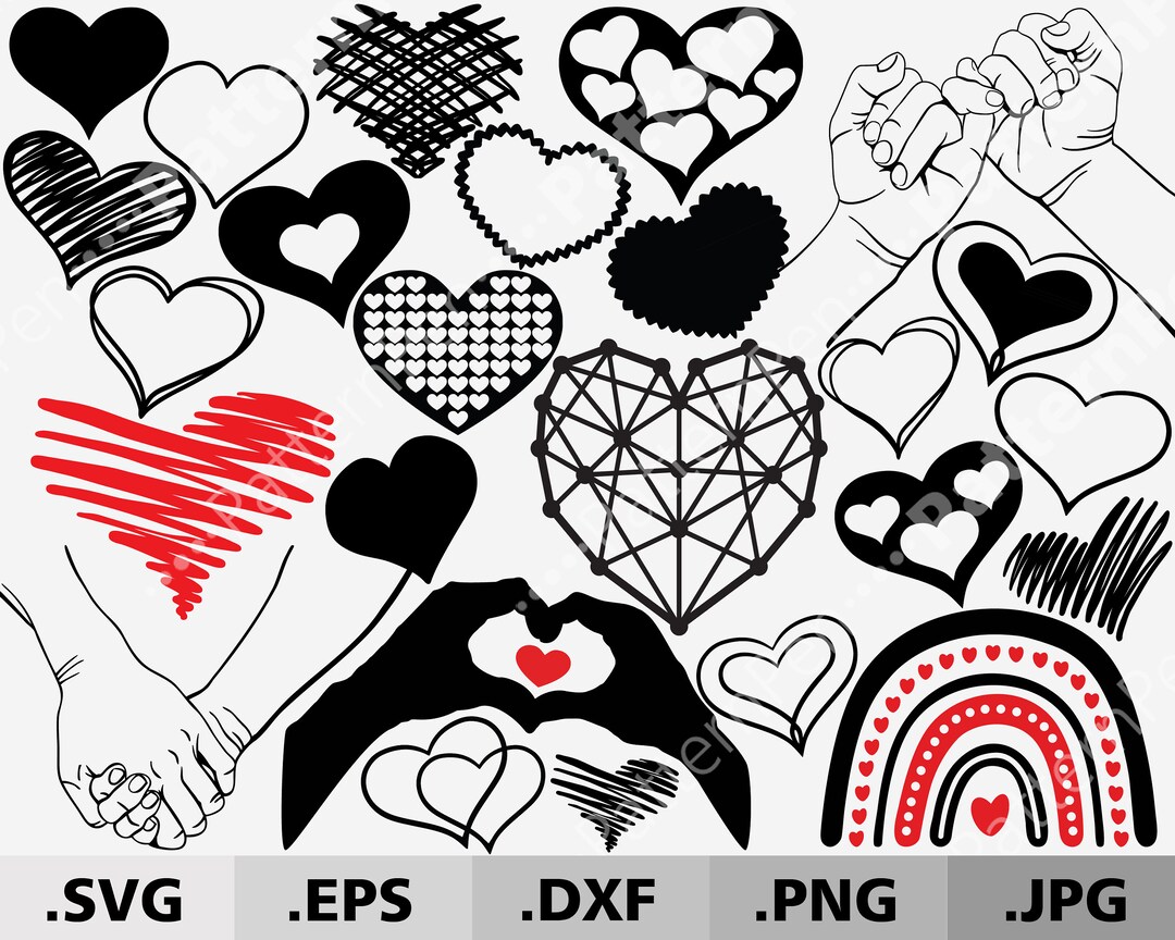 Valentine's Day Hearts Love SVG Bundle Hand Drawn. Holding Couple Hands ...