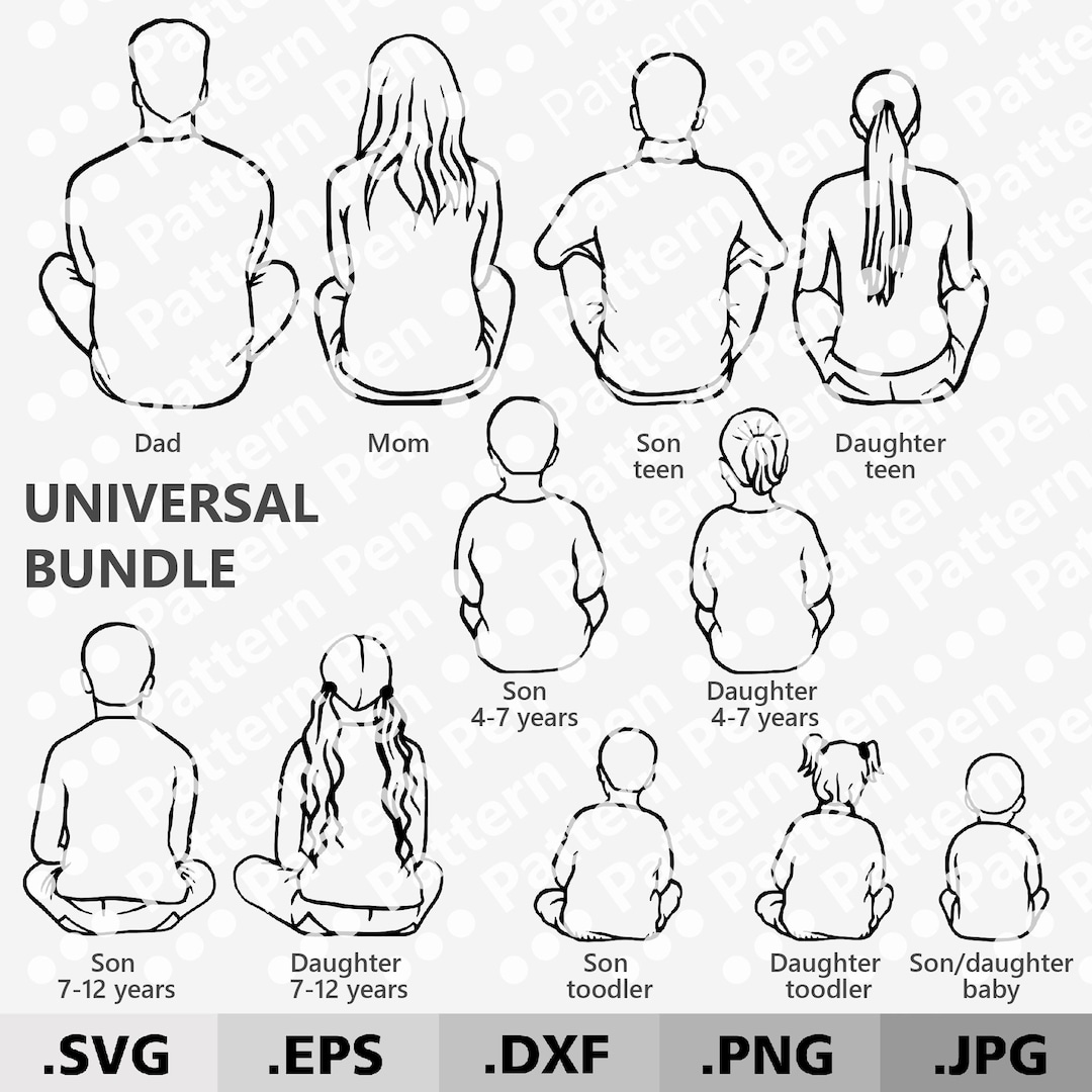Big Family SVG. Family Sitting Line Art SVG. Parents and Kids Clipart ...