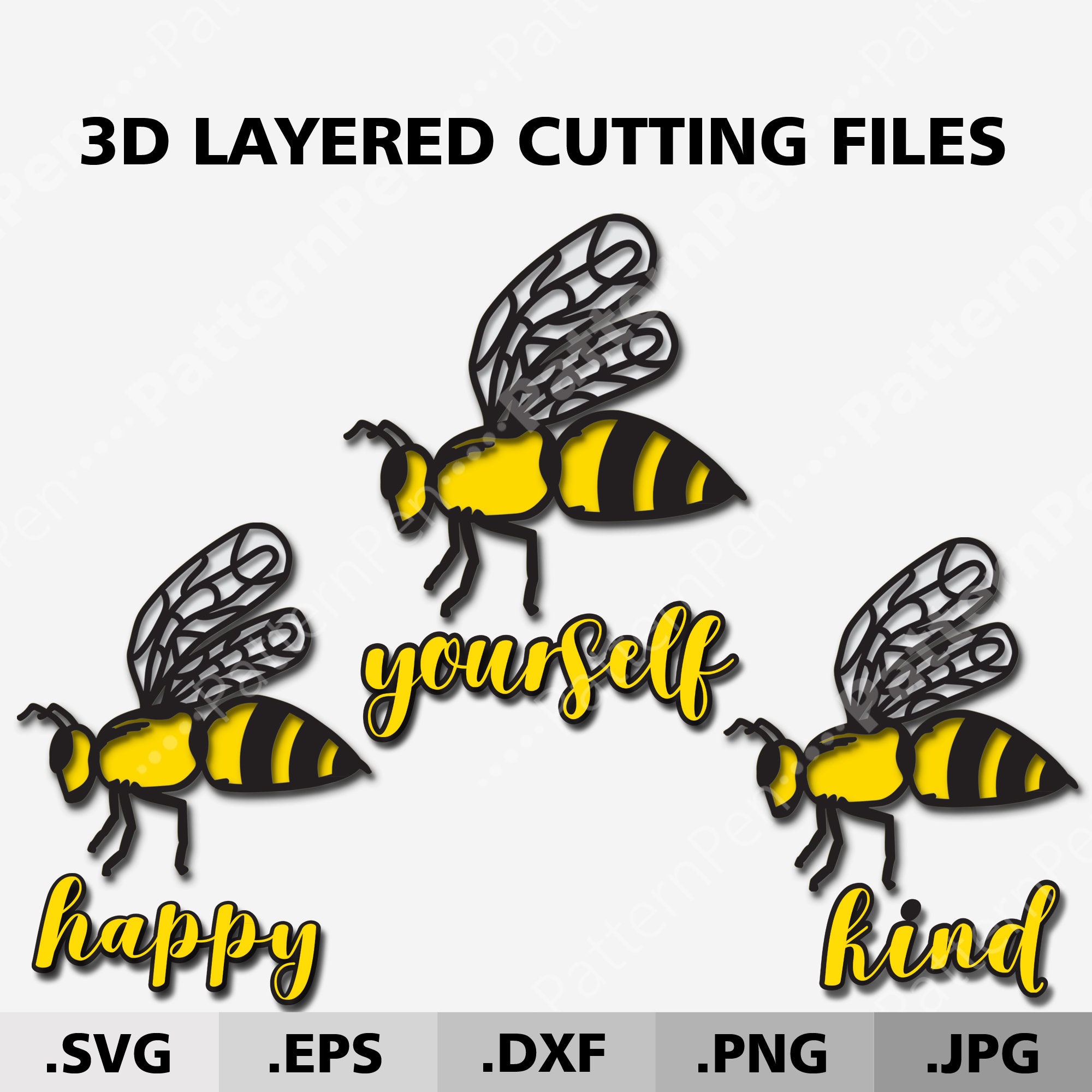 3D layered bee SVG files for Cricut Silhouette. Be kind SVG. | Etsy