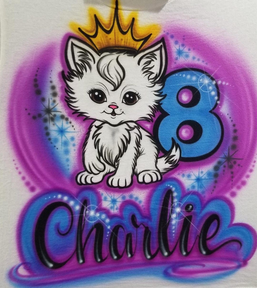 Personalized Custom Airbrushed Cute Kitty Shirt With Name, Sizes (size ...