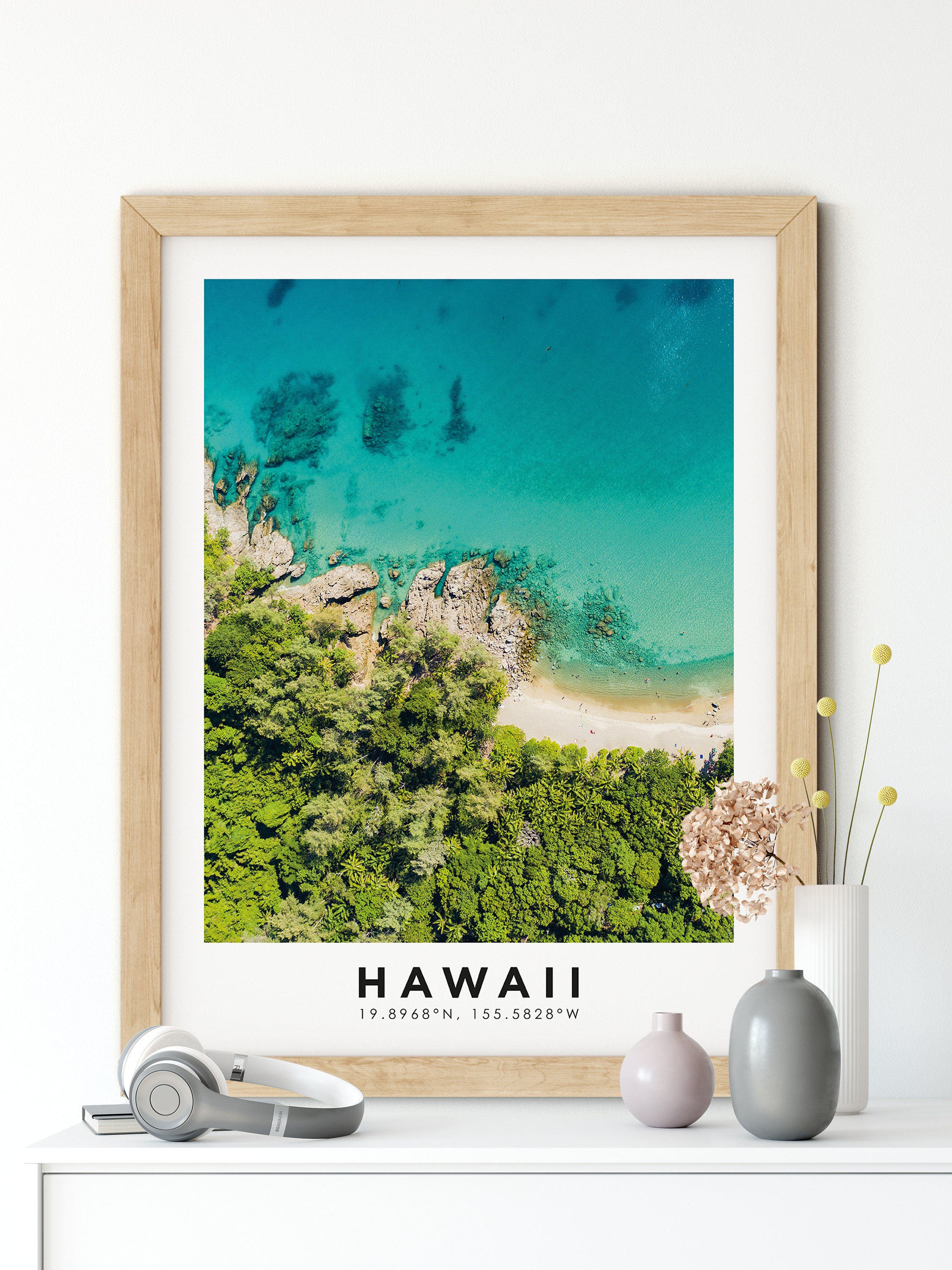 Hawaii Coordinates Print Hawaii Art Photography Hawaii Coast - Etsy España