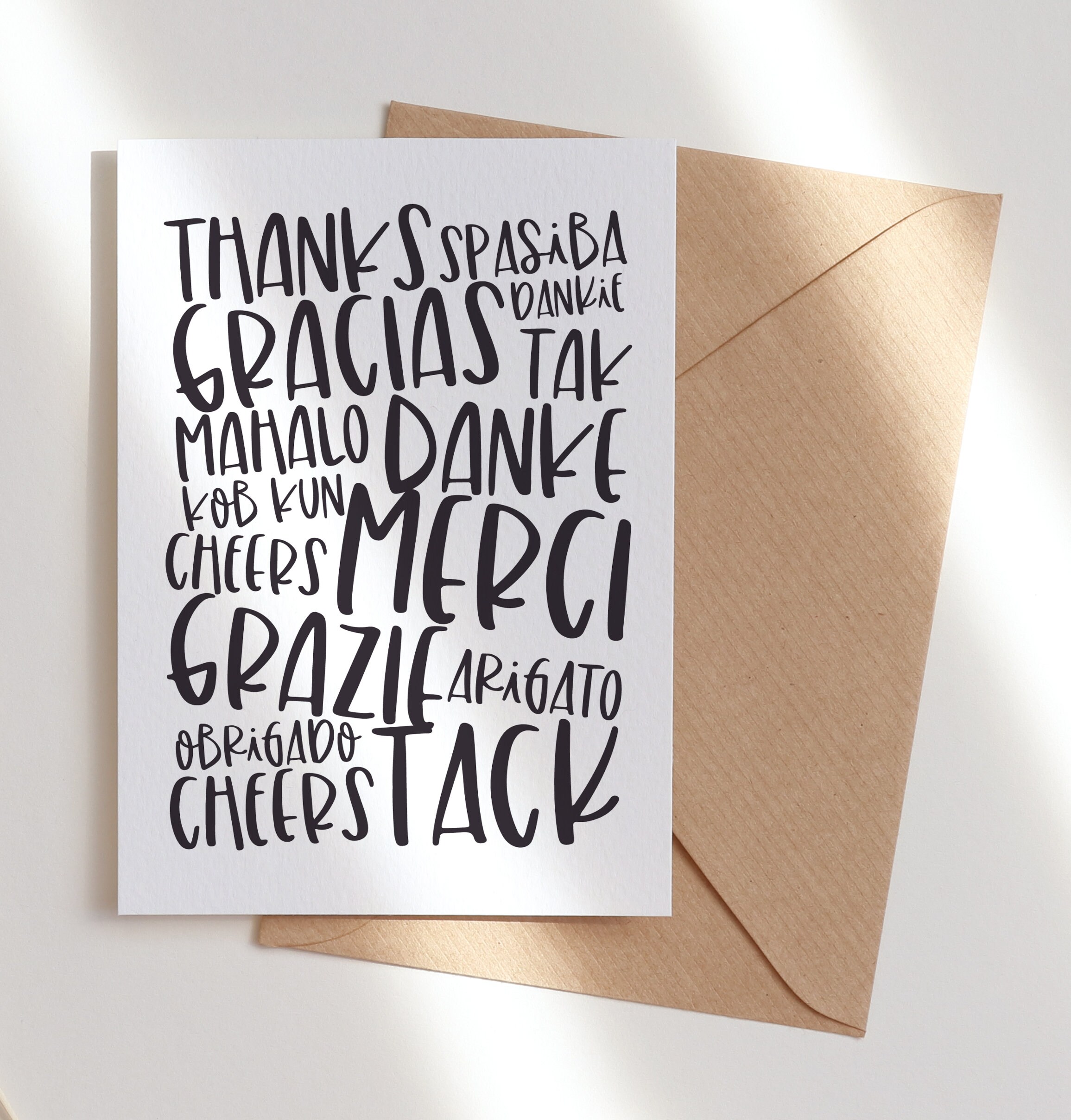 Thank You Card, Thank You Languages Card, Merci, Gracias, Danke, Grazie ...