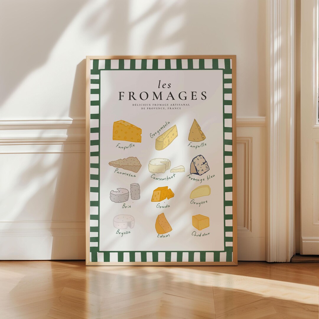 Les Fromages Poster, French Cheeses, Types of Cheese Guide Poster, Food ...