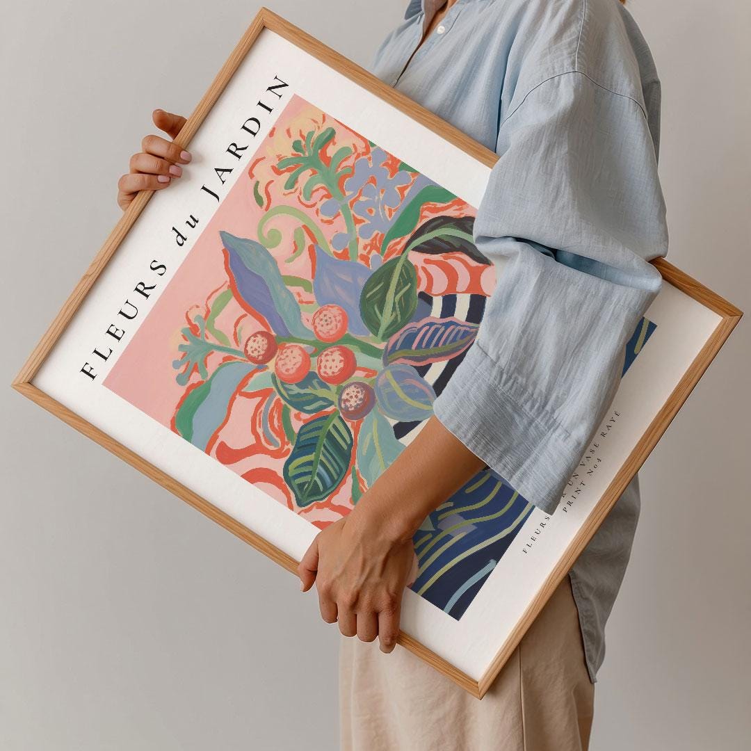 Flower Vase Poster, Flower Market Print, Fleurs Du Jardin Bouquet Vase ...