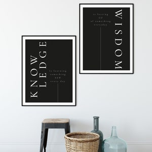 KNOWLEDGE & WISDOM Poster Set | Set of 2 Prints | Inspirational Quote ...