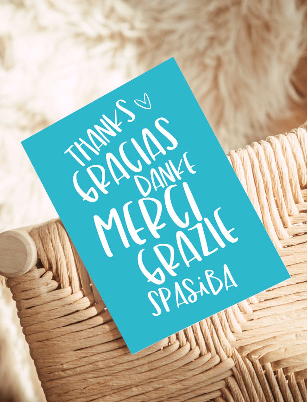 Thank You Card, Thank You Languages Card, Merci, Gracias, Danke, Grazie ...