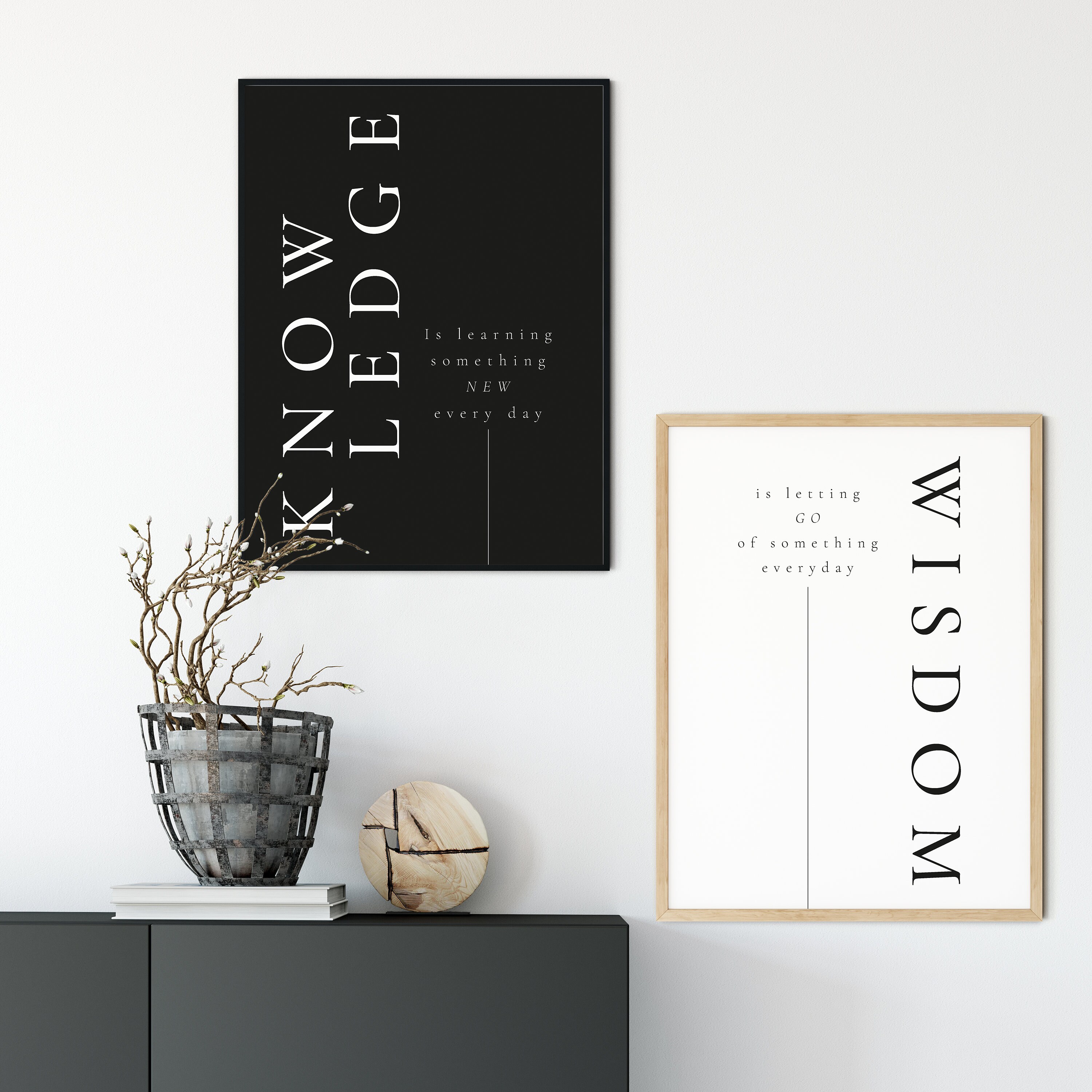KNOWLEDGE & WISDOM Poster Set | Set of 2 Prints | Inspirational Quote ...