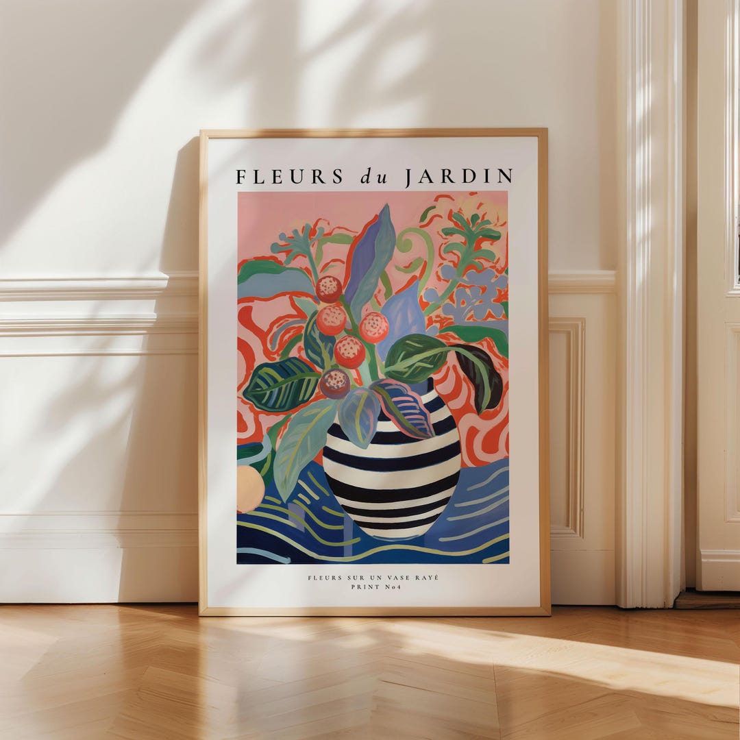 Flower Vase Poster, Flower Market Print, Fleurs Du Jardin Bouquet Vase ...