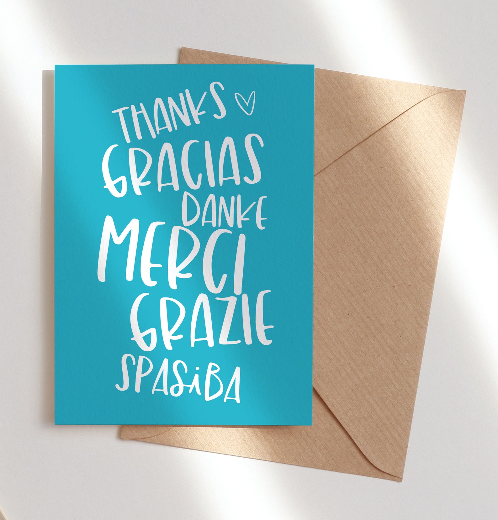 Thank You Card, Thank You Languages Card, Merci, Gracias, Danke, Grazie ...