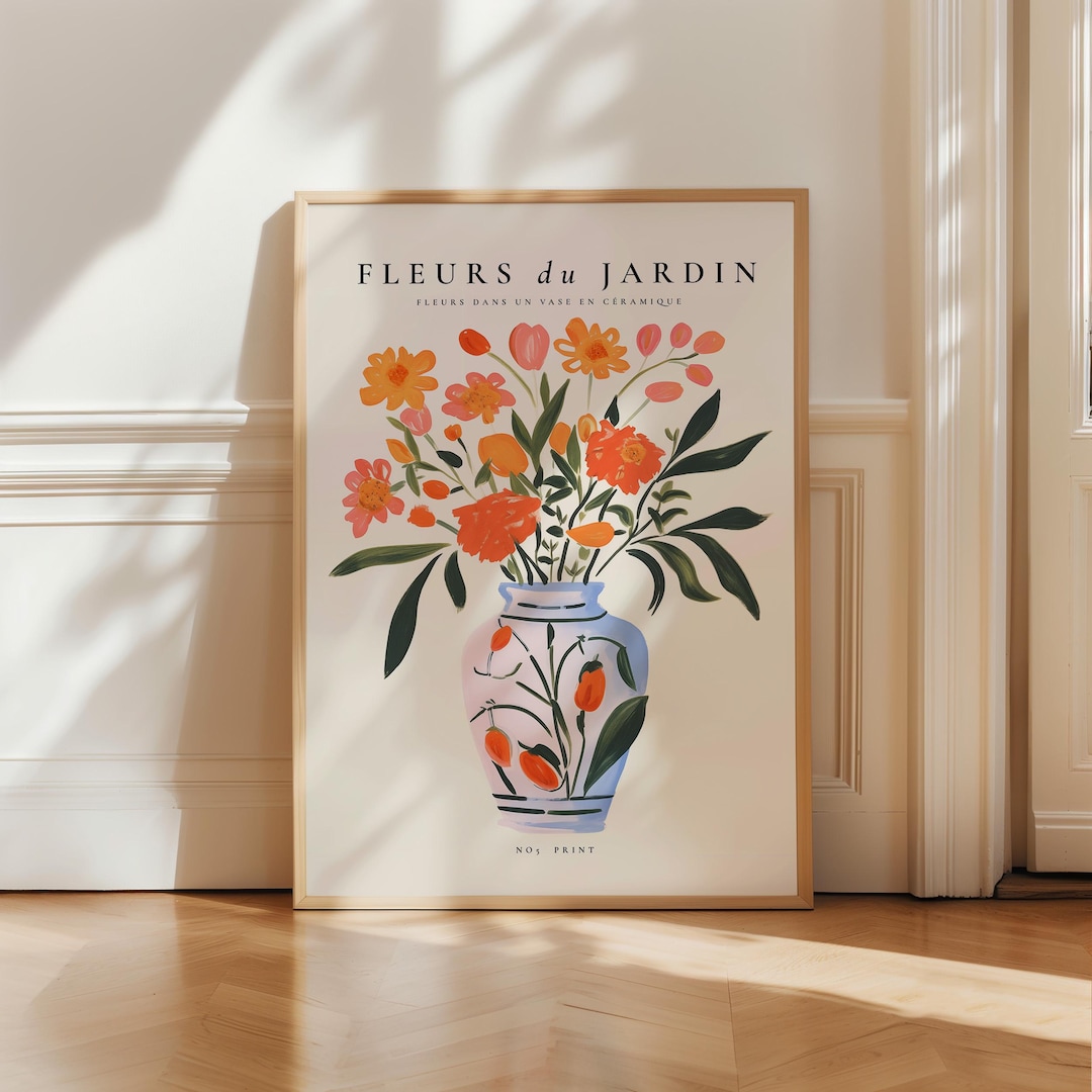 Flower Vase Poster, Flower Market Print, Fleurs Du Jardin Bouquet Vase ...