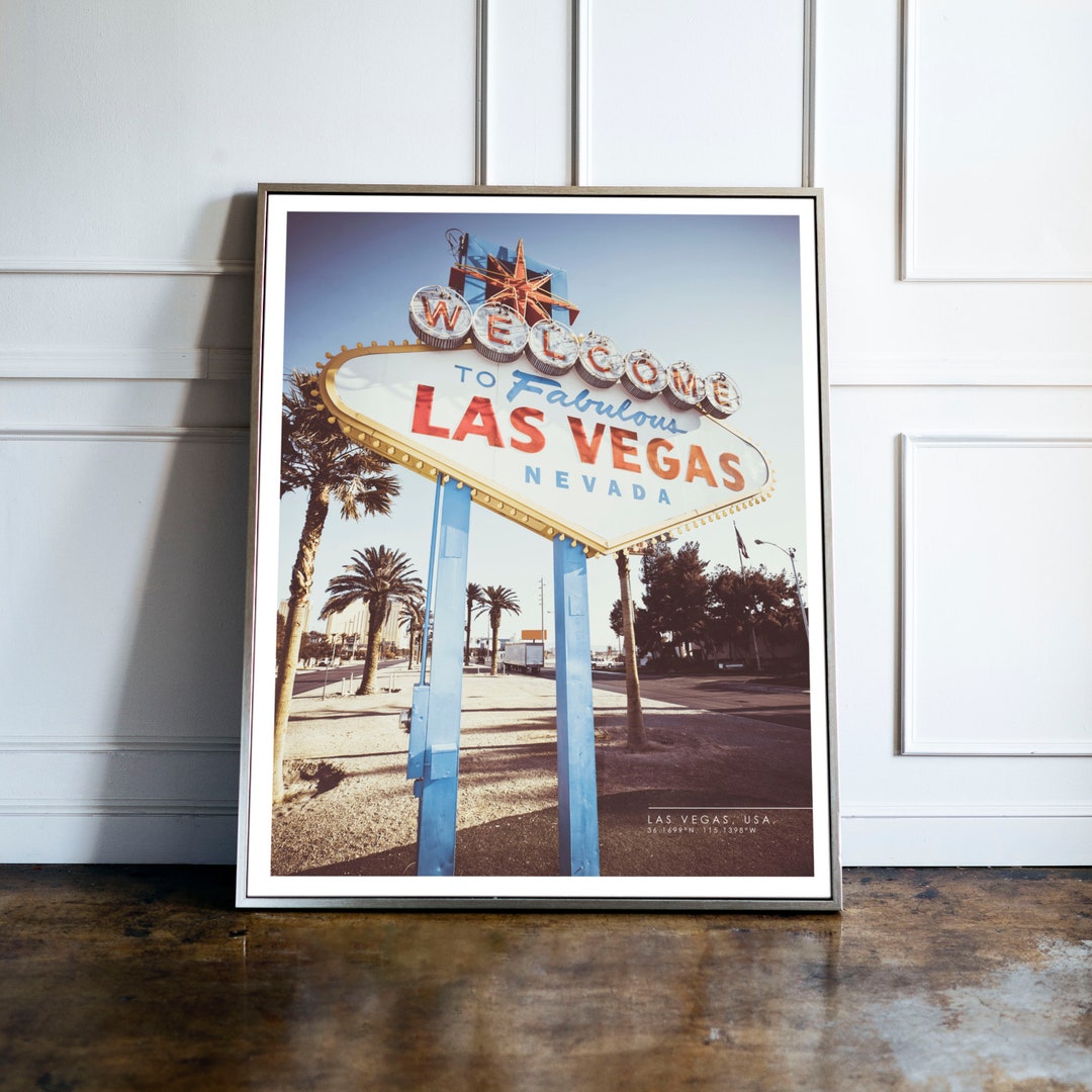 Las Vegas Sign Print, Las Vegas Coordinates Poster, Vintage Vegas ...