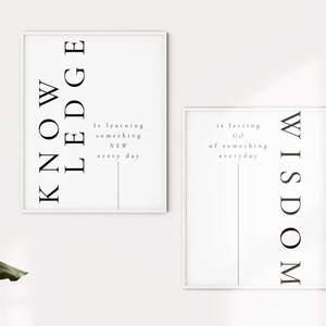 KNOWLEDGE & WISDOM Poster Set | Set of 2 Prints | Inspirational Quote ...