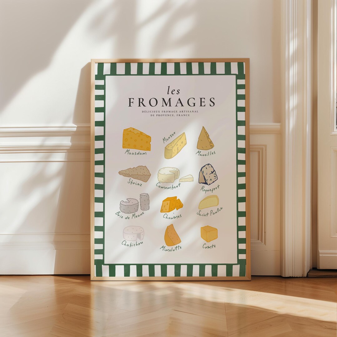 Les Fromages Poster, French Cheeses, Types of Cheese Guide Poster, Food ...