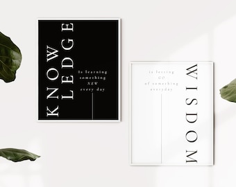 KNOWLEDGE & WISDOM Poster Set Set of 2 Prints | Etsy