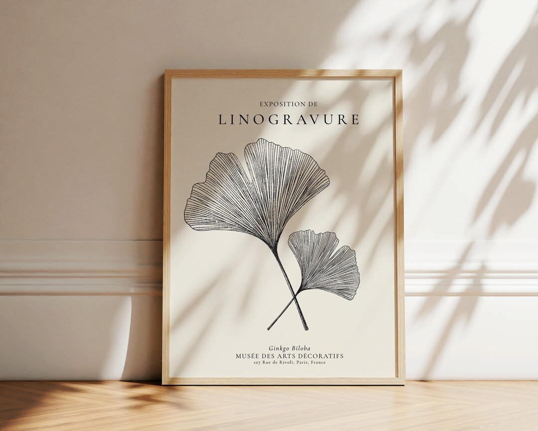 Ginkgo Linocut Print, Leaf Print, Botanical Print Poster, Ginkgo Biloba ...