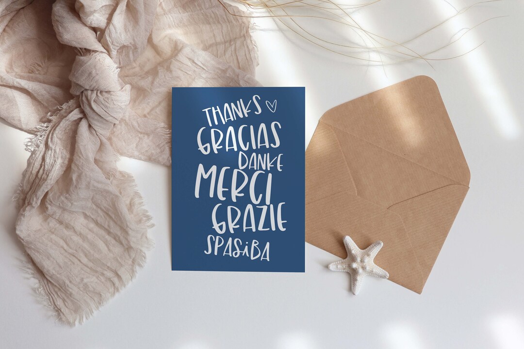 Thank You Card, Thank You Languages Card, Merci, Gracias, Danke, Grazie ...