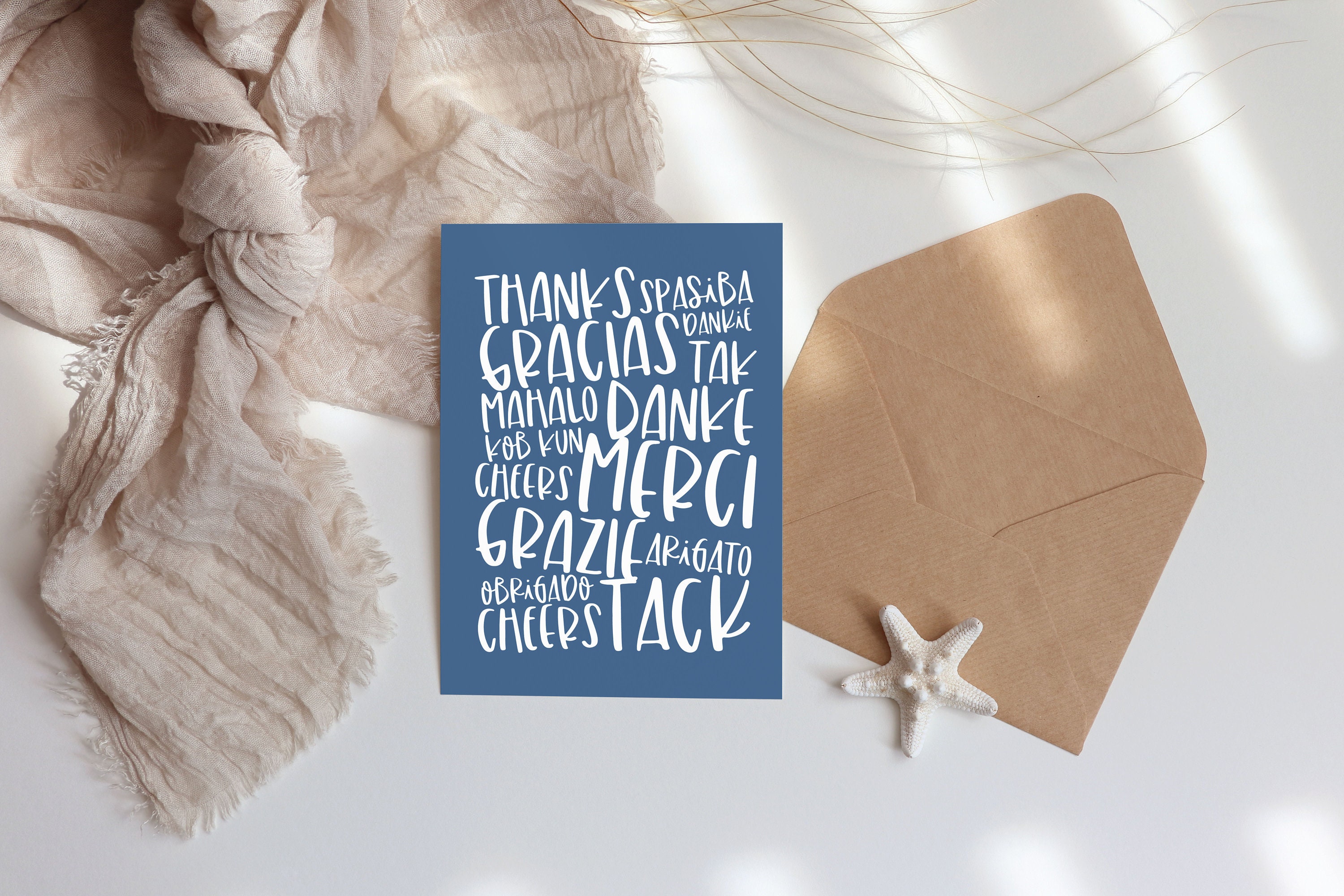 Thank You Card, Thank You Languages Card, Merci, Gracias, Danke, Grazie ...