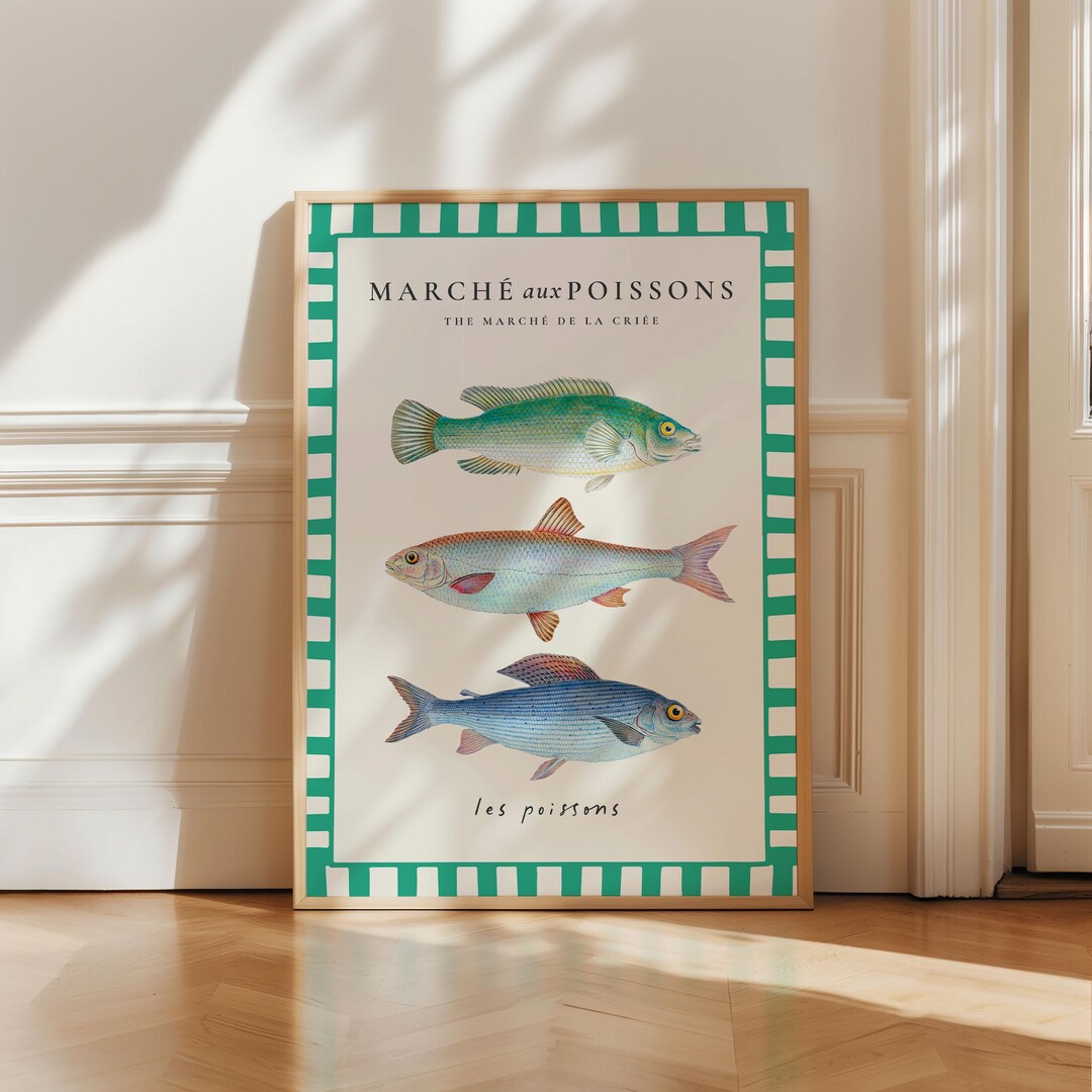 Les Poissons Print, Fish Print, French Food, Beach Print, Retro Seafood ...