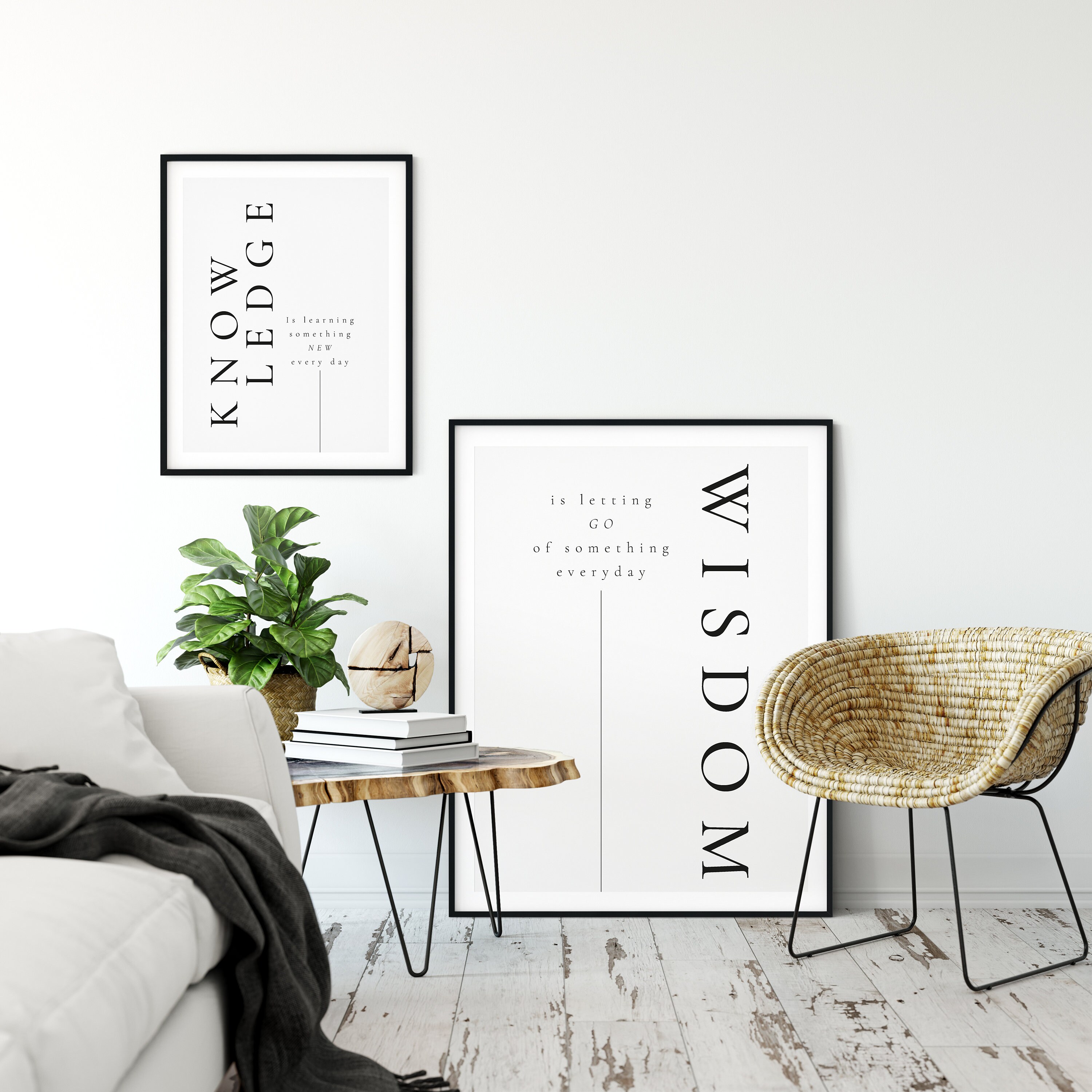 KNOWLEDGE & WISDOM Poster Set | Set of 2 Prints | Inspirational Quote ...