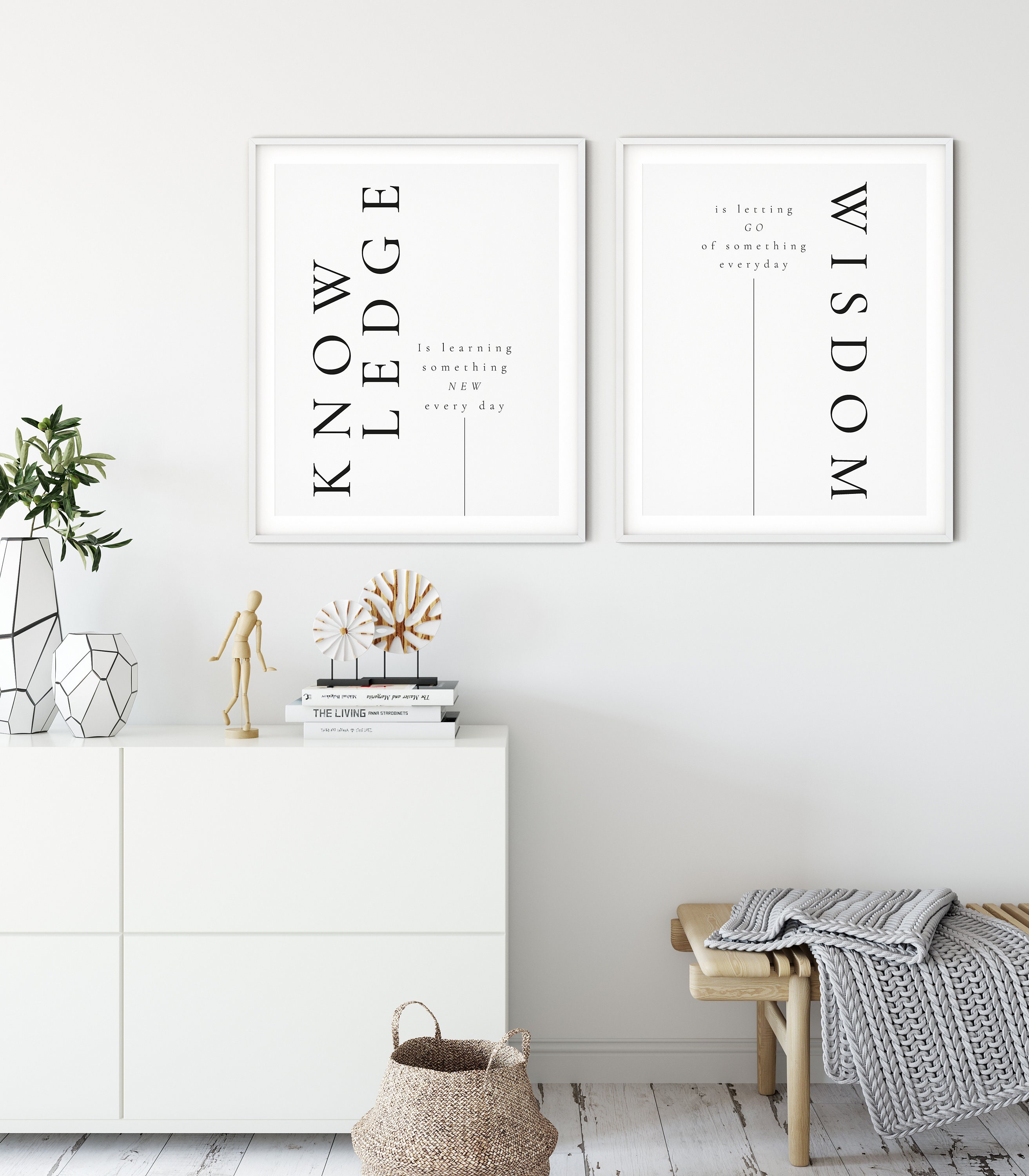 KNOWLEDGE & WISDOM Poster Set | Set of 2 Prints | Inspirational Quote ...