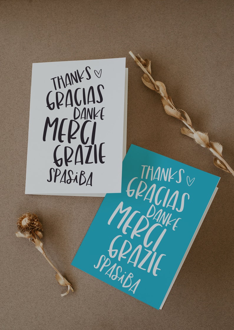 Thank You Card, Thank You Languages Card, Merci, Gracias, Danke, Grazie ...