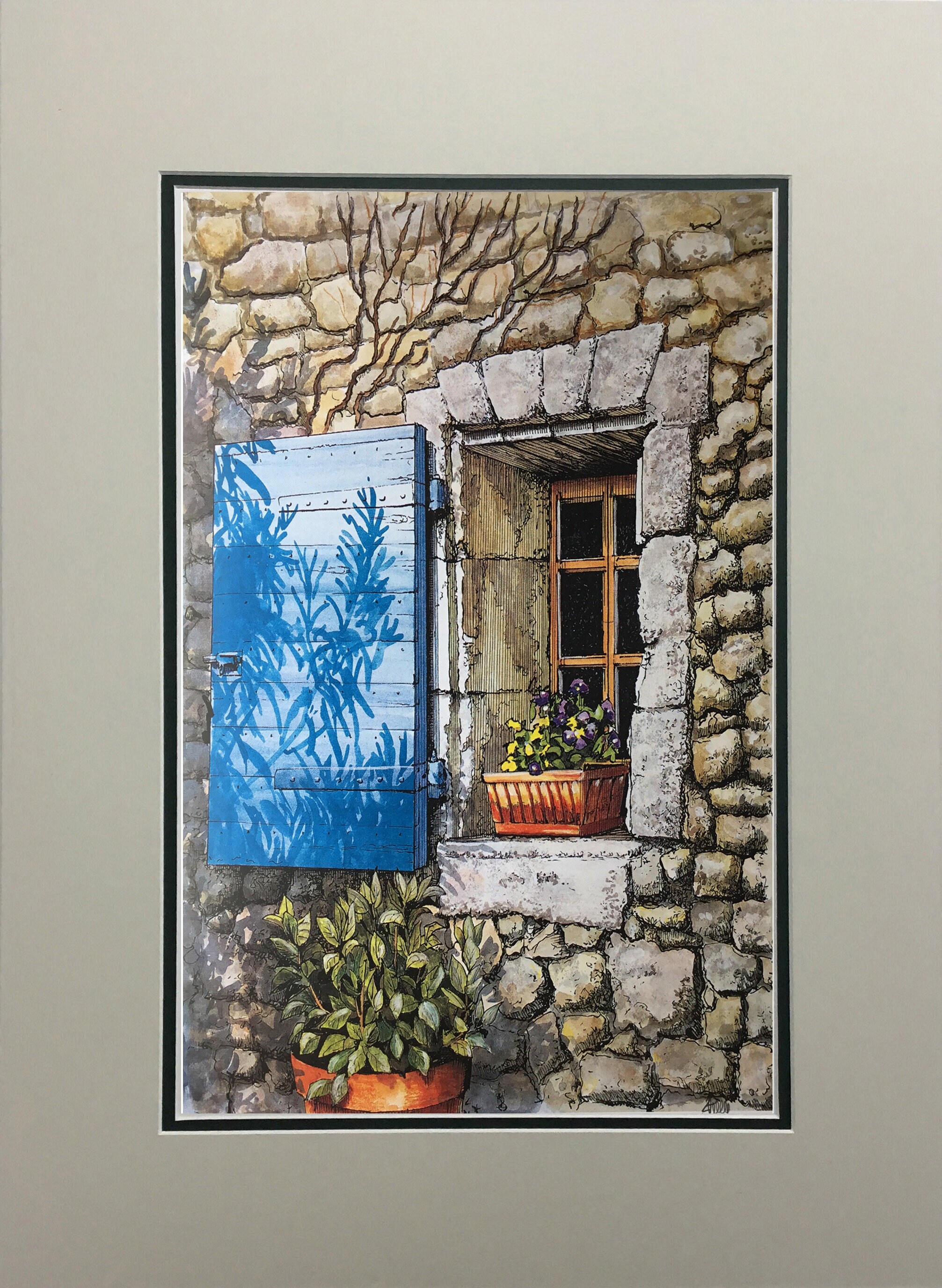 Blue Shutter Pen and Ink With Watercolor, Hand Signed and Numbered ...