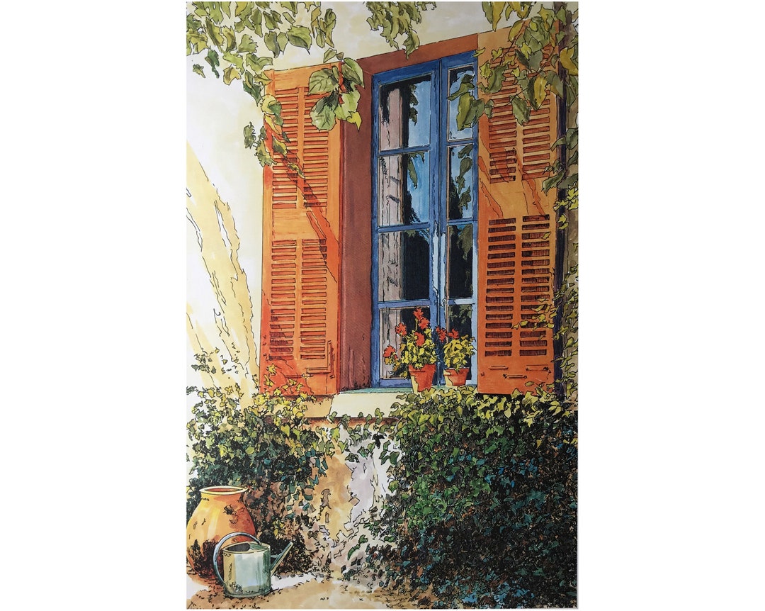 Orange Shutters Pen and Ink With Watercolor Hand Signed and - Etsy